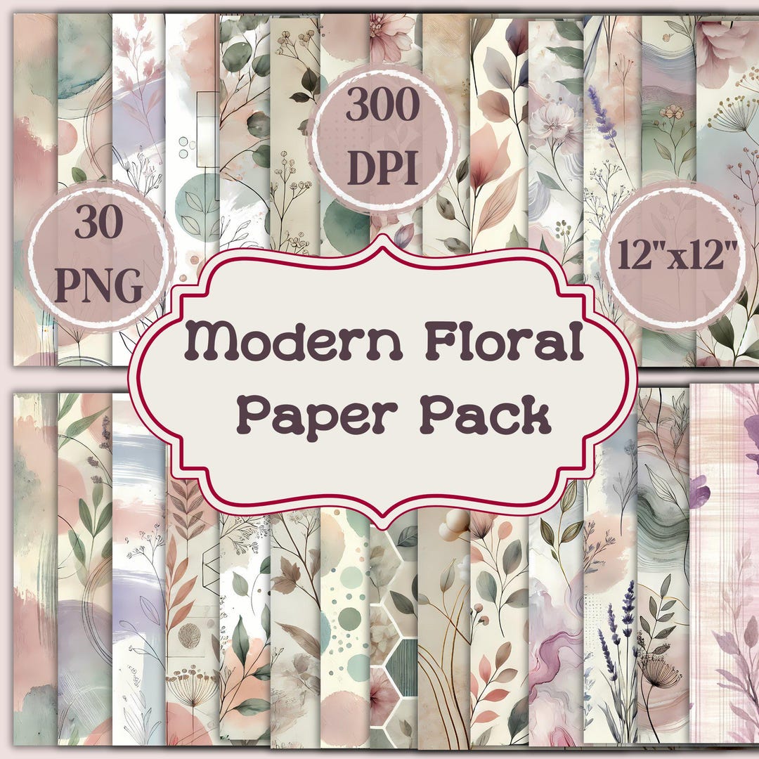 Floral Digital Paper Pack: Watercolor Botanical Designs (30 PNG Files ...