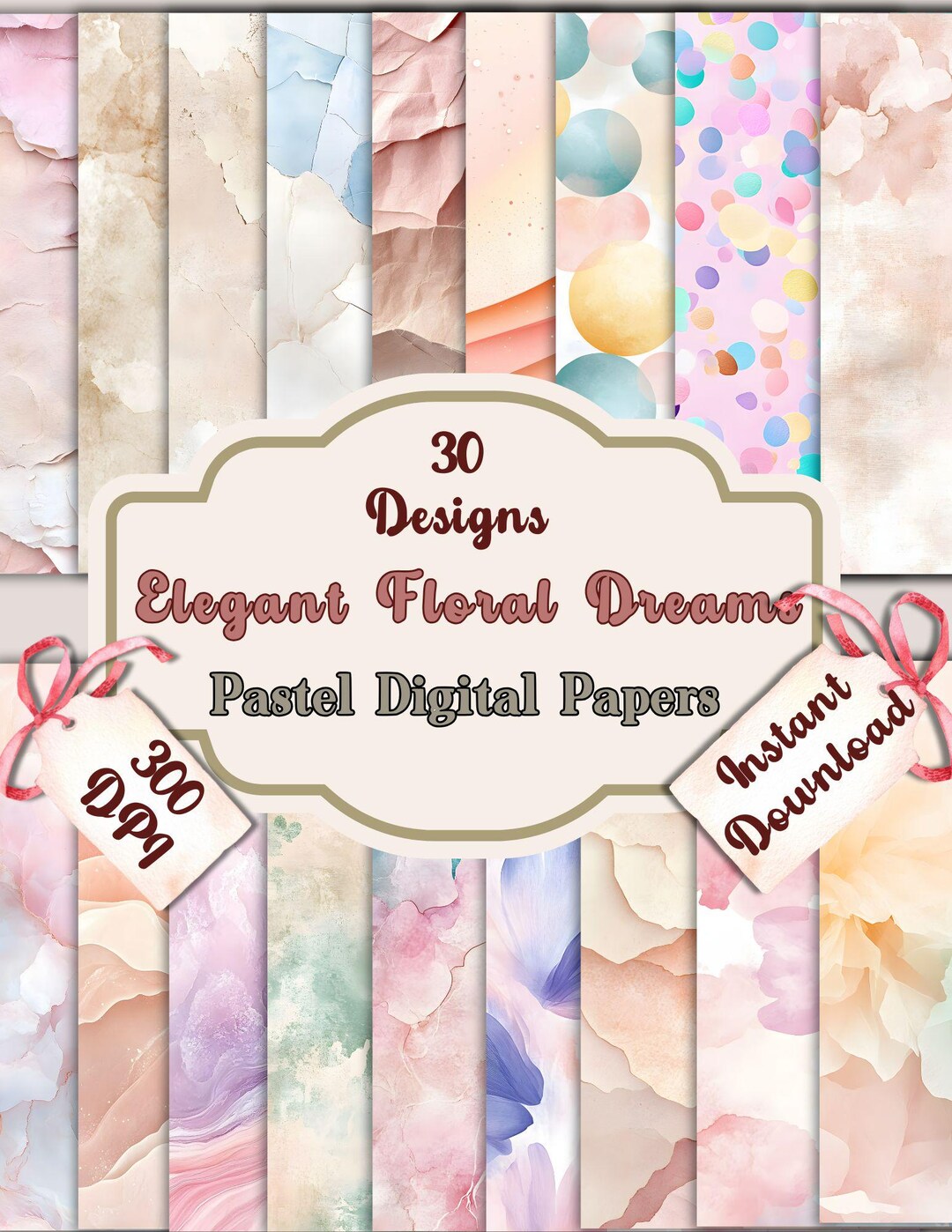 Floral Digital Paper: Pastel Watercolor Backgrounds for Scrapbooking ...