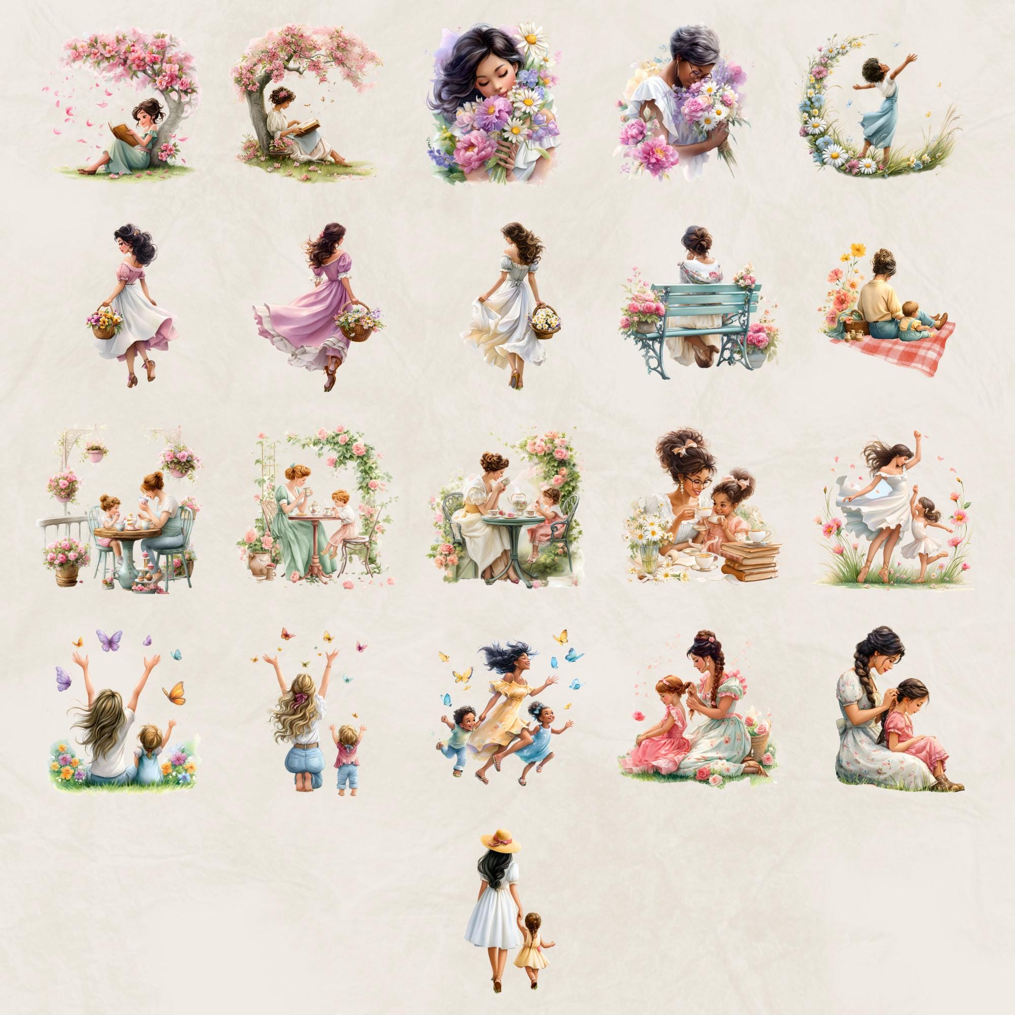 Watercolor Mother's Day Clipart, Floral PNG Graphics (digital Download ...