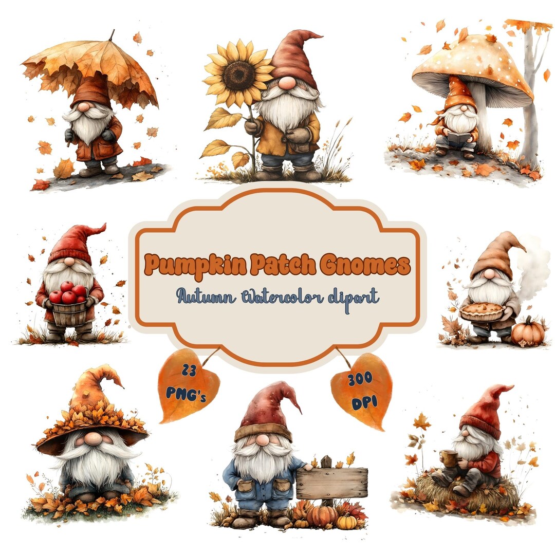 Watercolor Fall Gnome Clipart Set: Autumn Harvest PNG (digital Download ...
