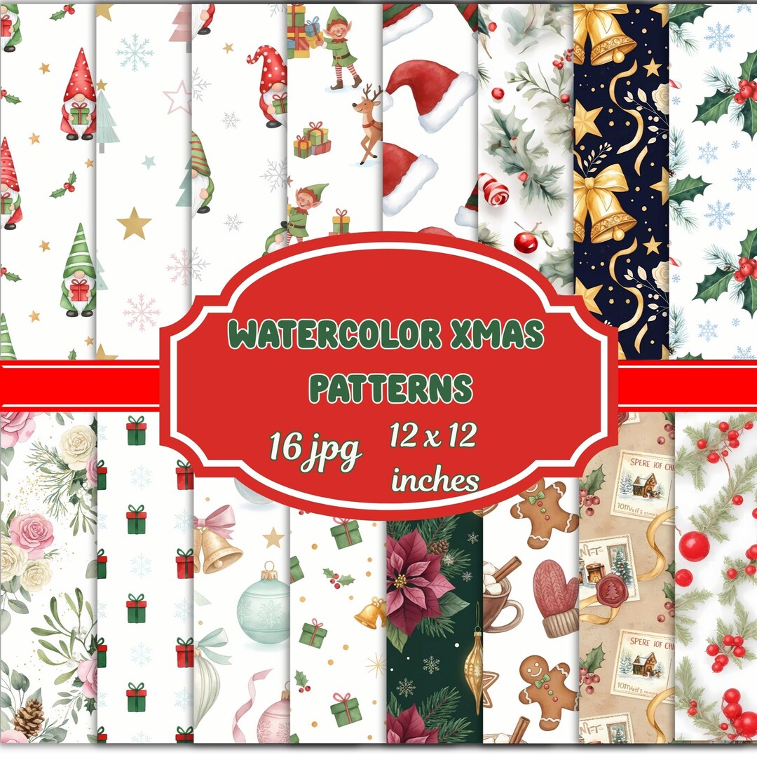Watercolor Christmas Paper Set, Cozy Holiday Patterns (digital Download ...