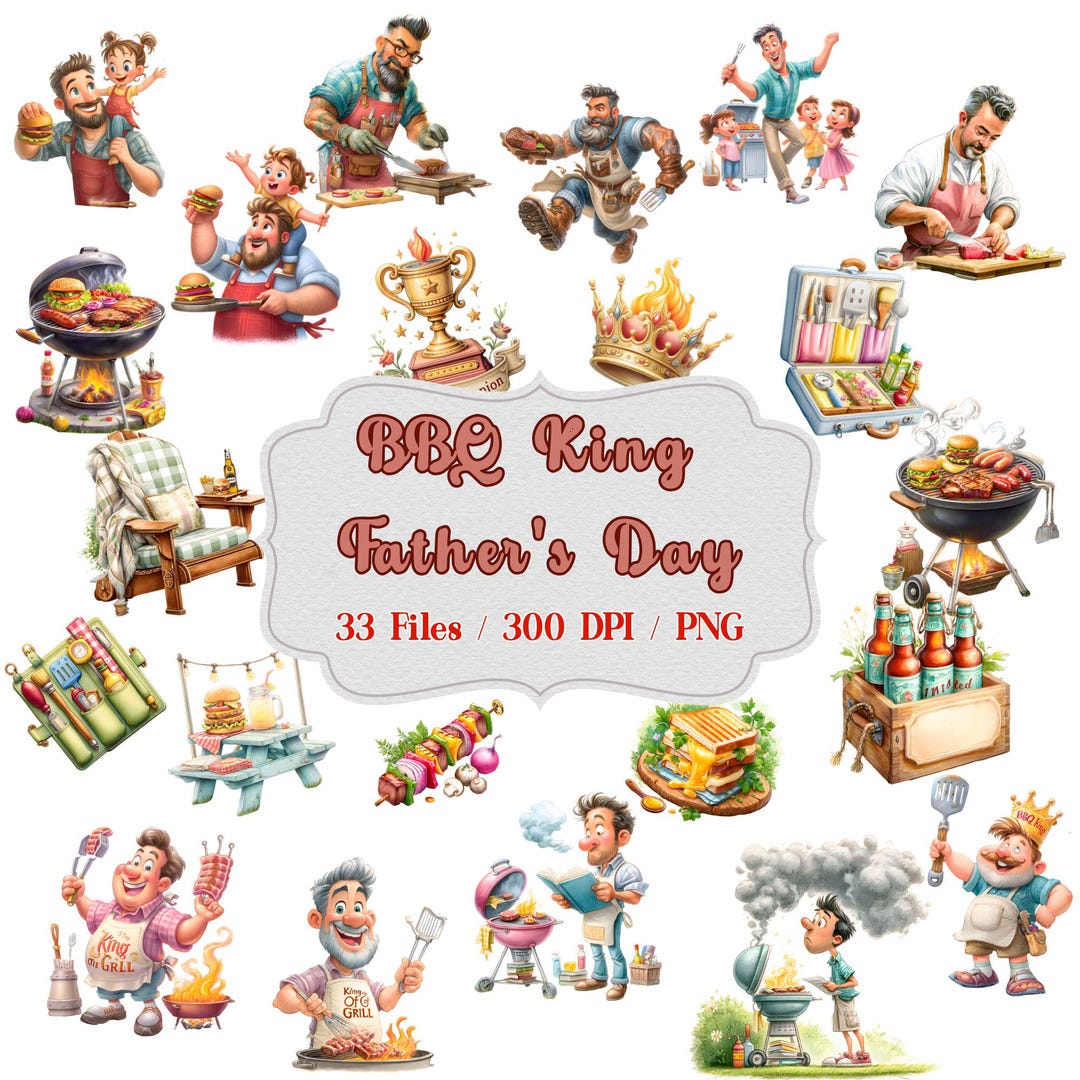 Father's Day BBQ Digital Watercolor, Barbecue Themed Paternal ...