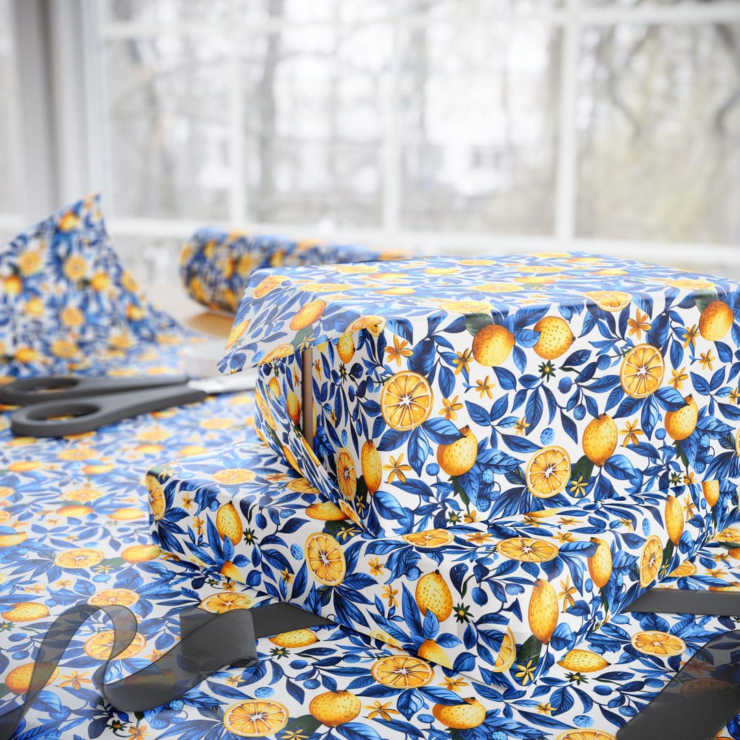 Lemon Citrus Wrapping Paper: Mediterranean Summer Gift Wrap - Etsy