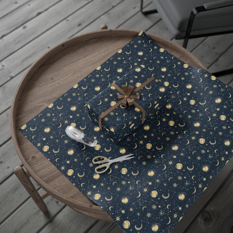 Celestial Wrapping Paper: Gold Foil Moon and Stars, Cosmic Night Sky - Etsy