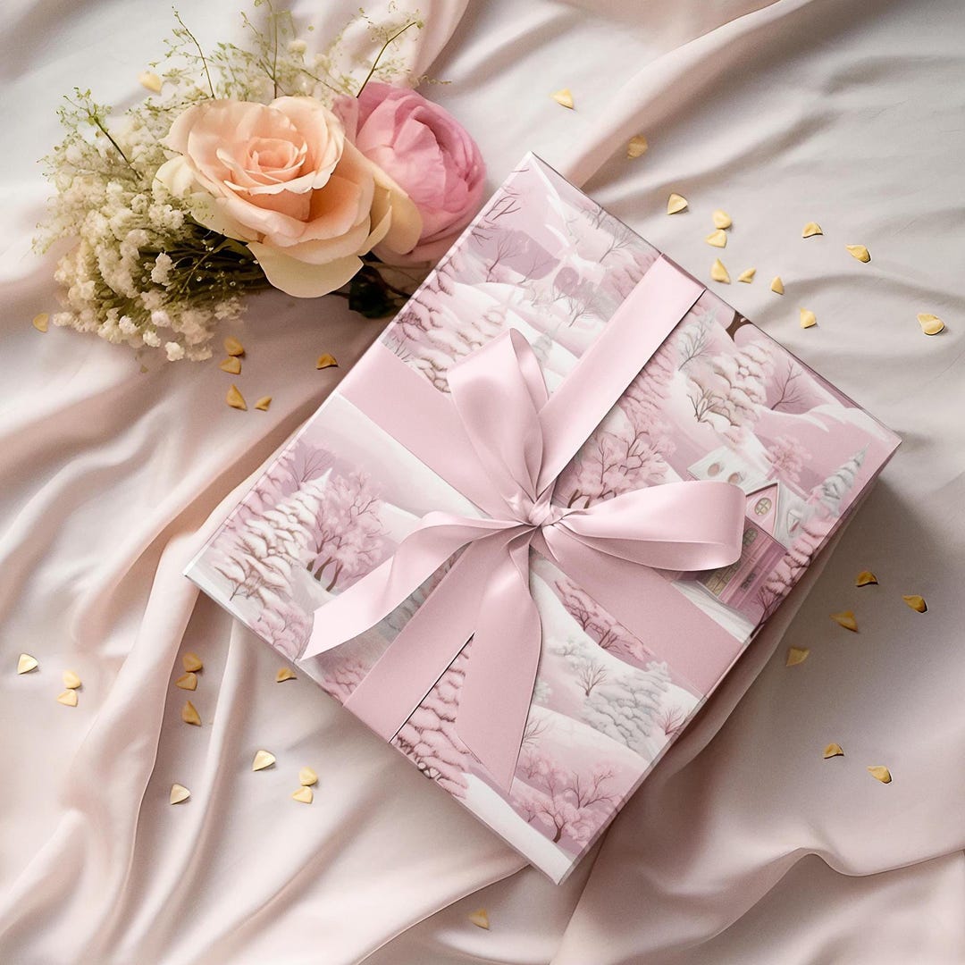 Pink Cottage Christmas Wrapping Paper: Pastel Holiday Cottagecore - Etsy