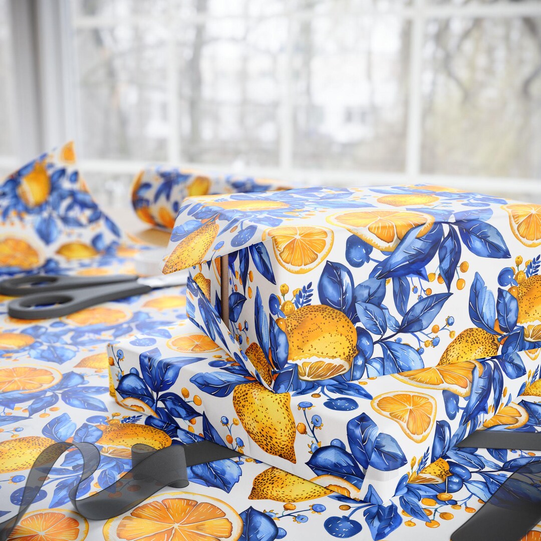 Citrus Gift Wrap: Lemon & Orange Watercolor Botanical Paper - Etsy