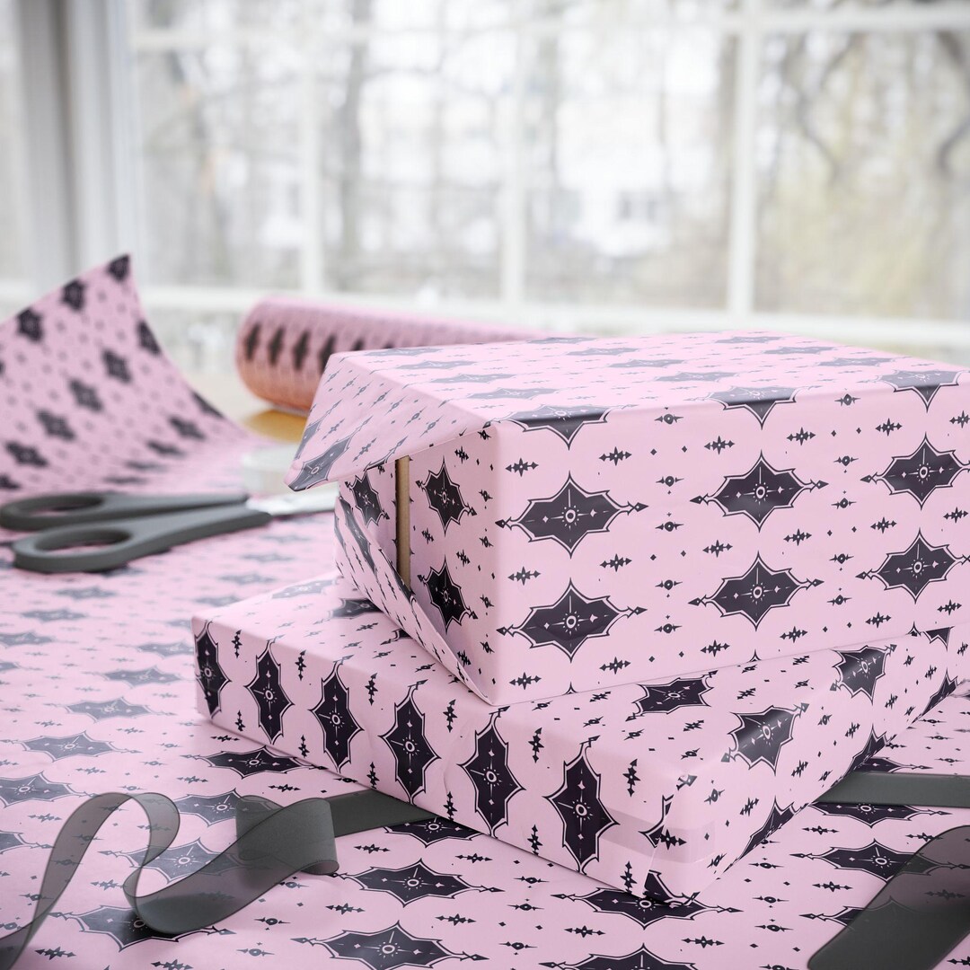 Halloween Gift Wrap, Gothic Bat Wrapping Paper, Spooky Pink Gift Paper ...