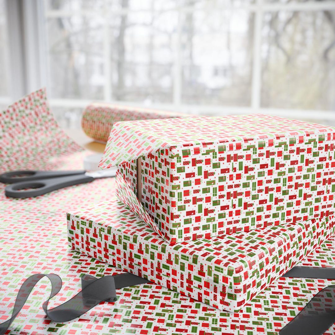 Christmas Gift Wrap - Festive Red & Green Wrapping Paper, Holiday ...