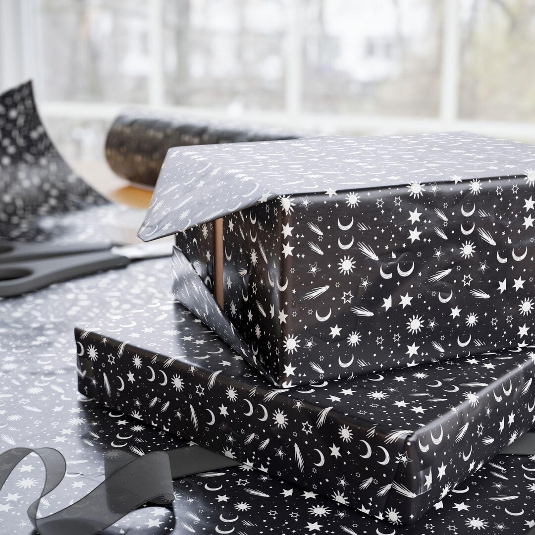Celestial Gift Wrap, Black and White Moon Wrapping Paper, Mystical ...