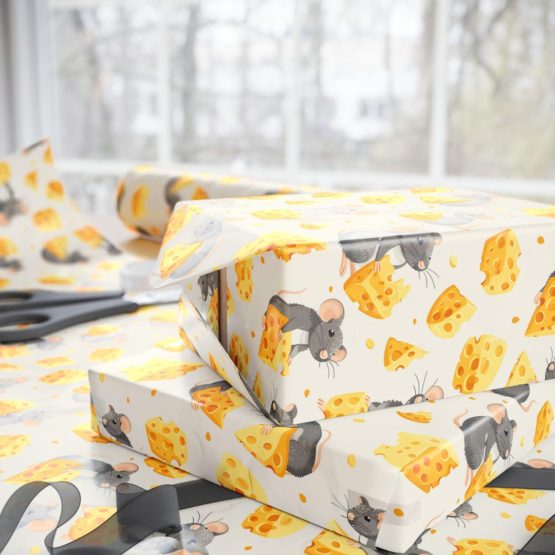 Cute Mouse Gift Wrap - Adorable Cheese and Mouse Wrapping Paper, Fun ...