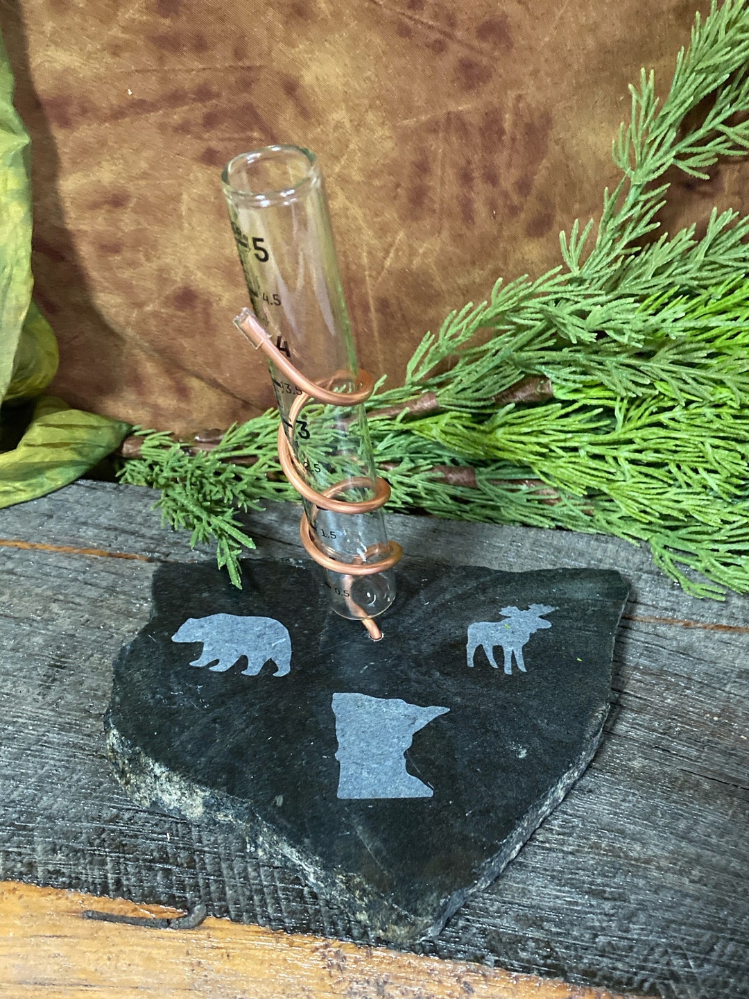 Rain Gauge , Large, of Ely Greenstone With Several Wildlife or ...