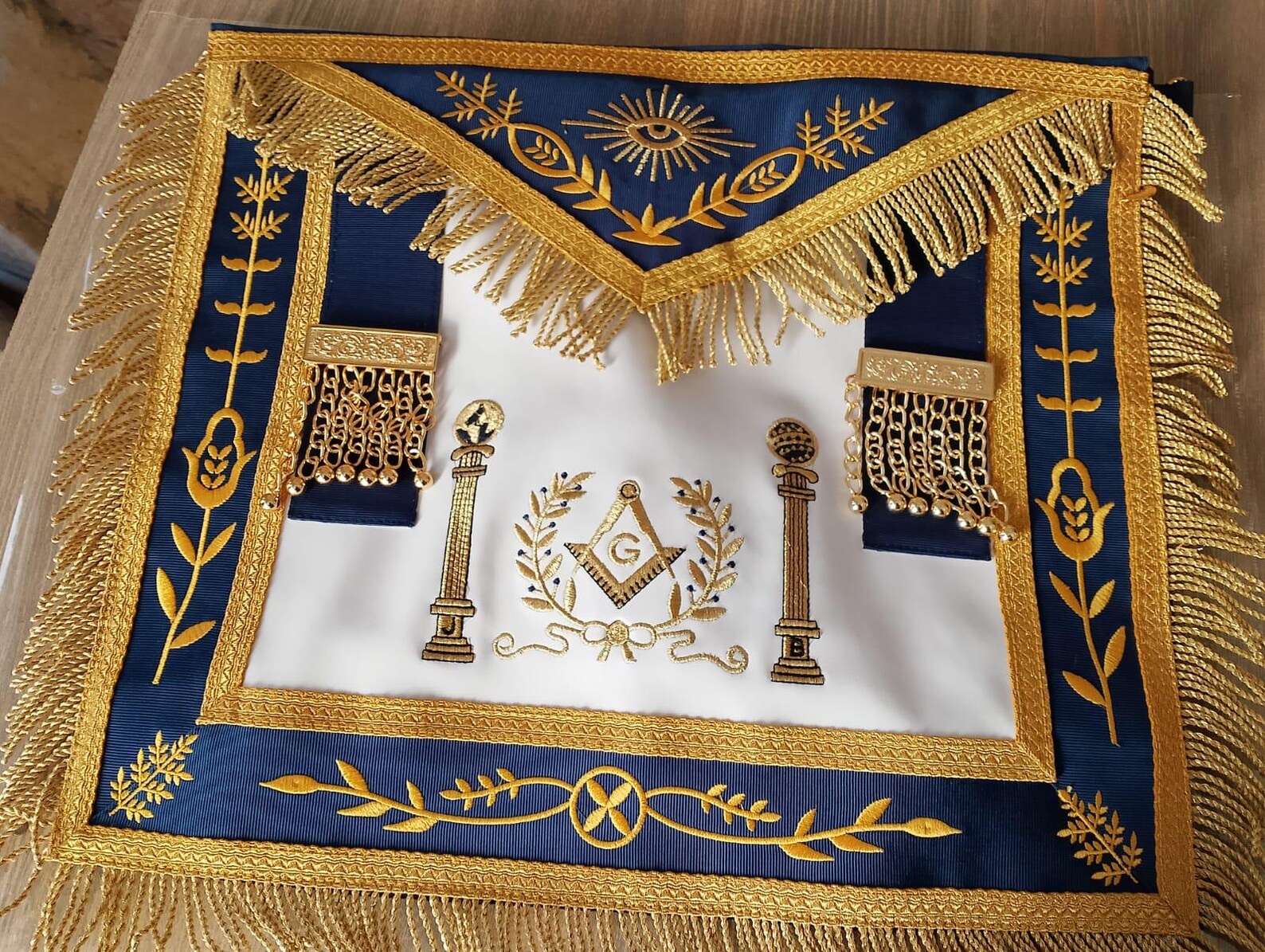 Master Mason Blue Lodge Apron – Navy Blue With Pillars, Premium Quality ...