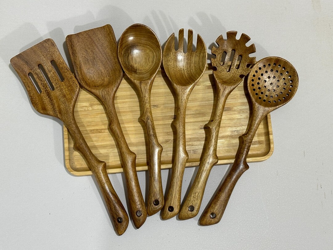 Wooden Utensil Set,6 Piece Kitchen Utensil Set With Pot,heat Resistant ...