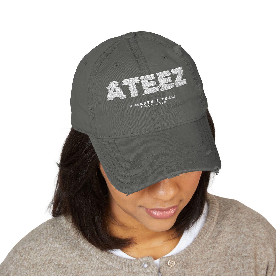 ATEEZ Distressed Embroidery Cap, Vintage Style ATINY Gift, Concert ...