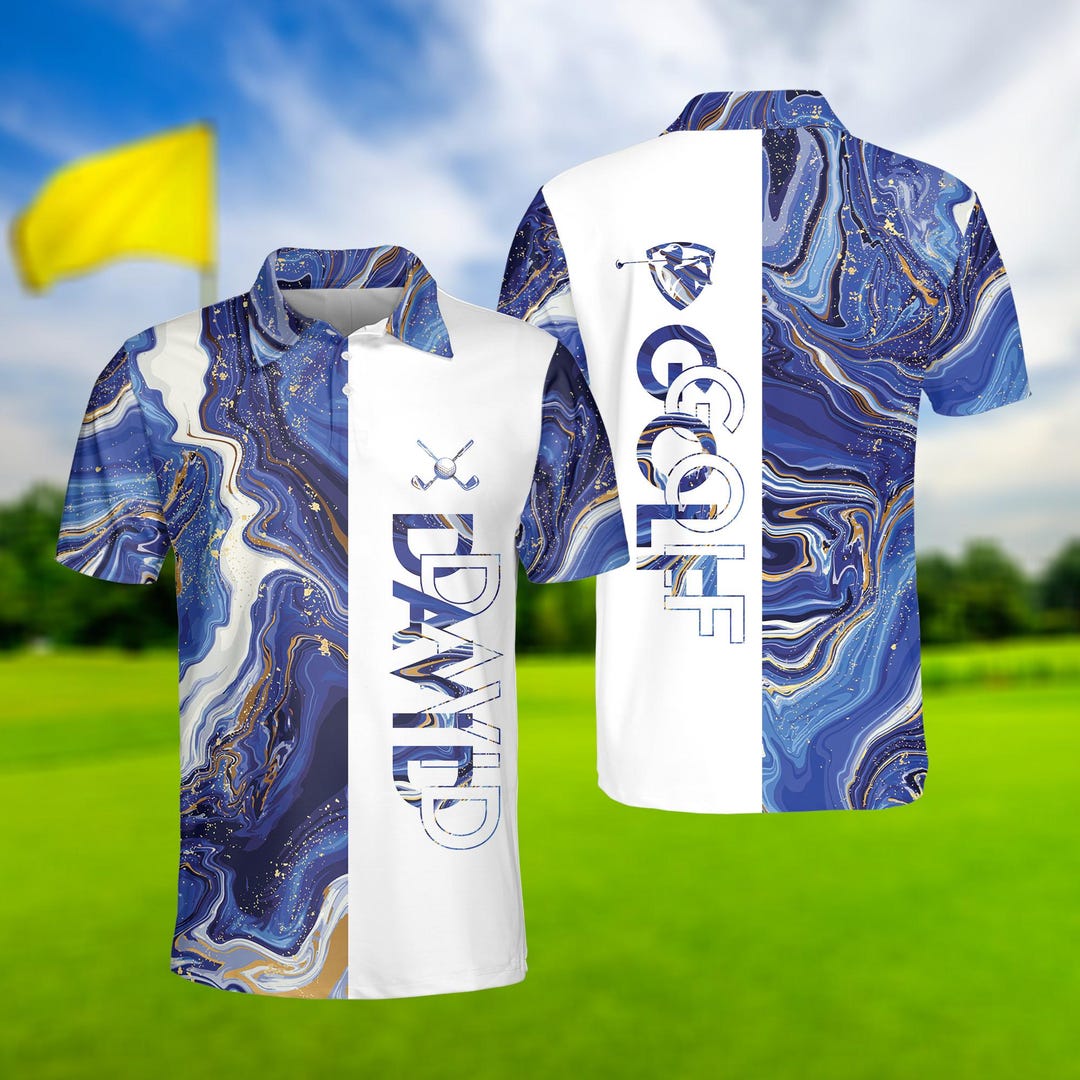 Golf Blue Marble and Gold Polo Shirt, Cool Golf Shirt for Men ...