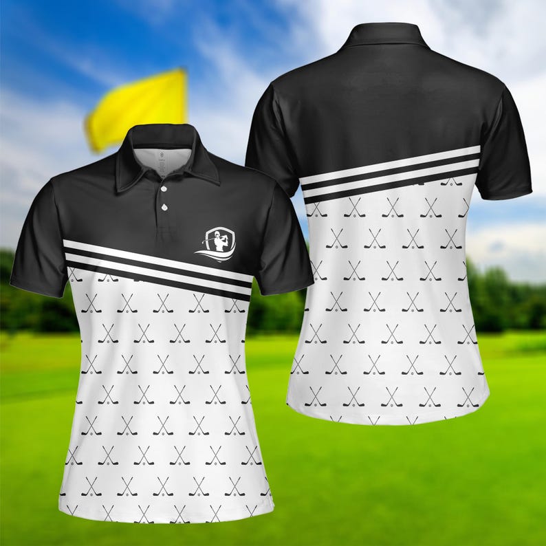 Couple's Golf Polo Shirt: Black & White Crossed Clubs - Etsy