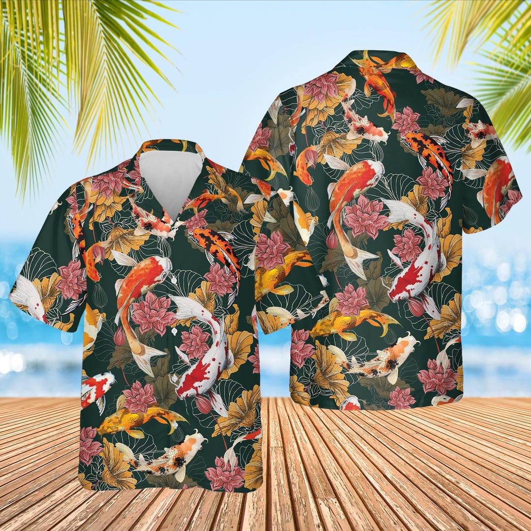Koi Fish Hawaiian Shirt: Tropical Floral Aloha Shirt - Etsy