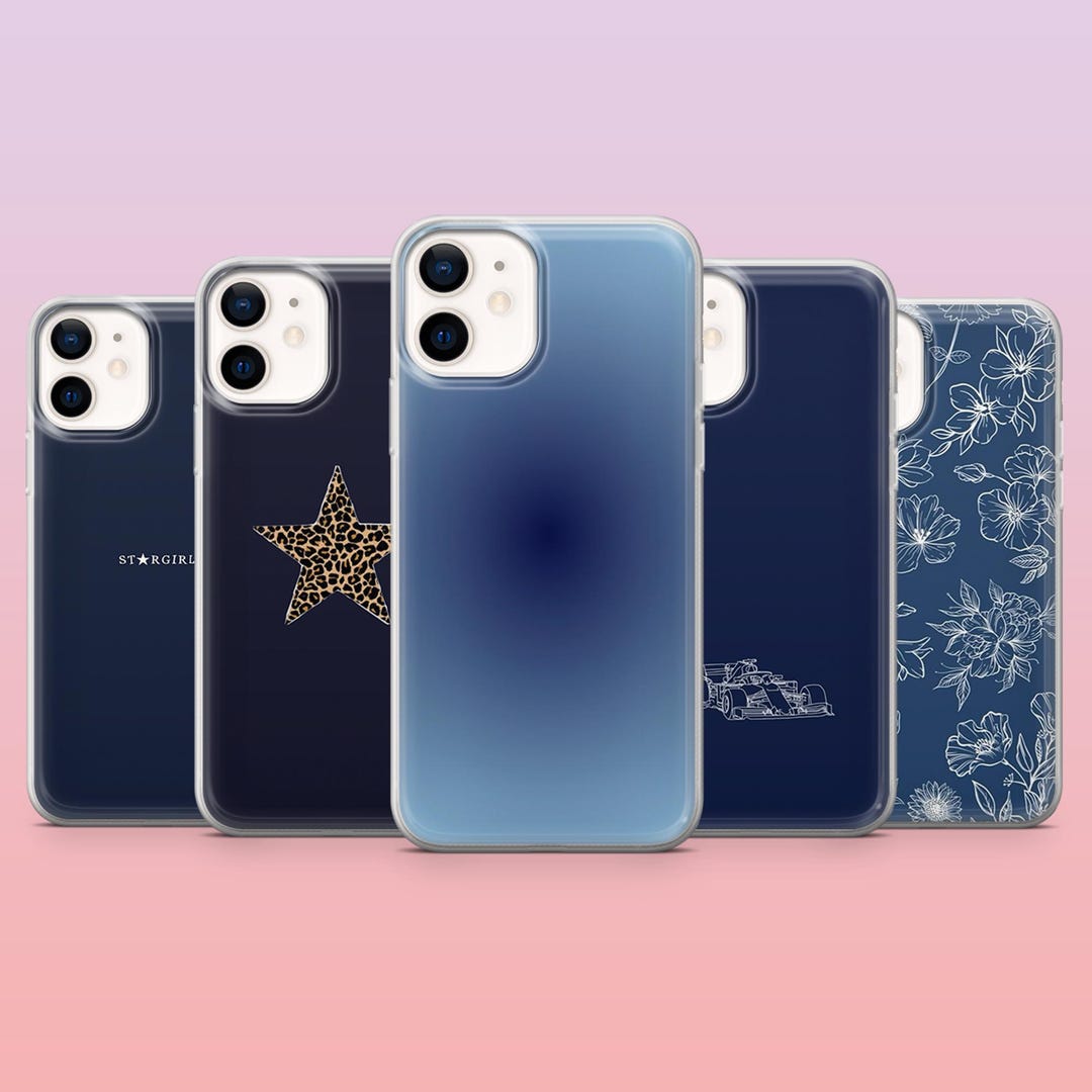 Navy Blue Phone Case Simple Blue Aesthetic Cover for iPhone 16 Pro, 15 ...