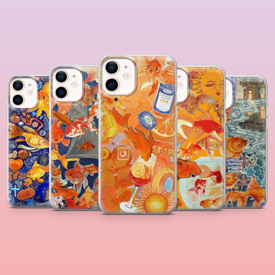 Goldfish Phone Case Fish Marine Life Cover for iPhone 16 Pro, 15, 14 ...