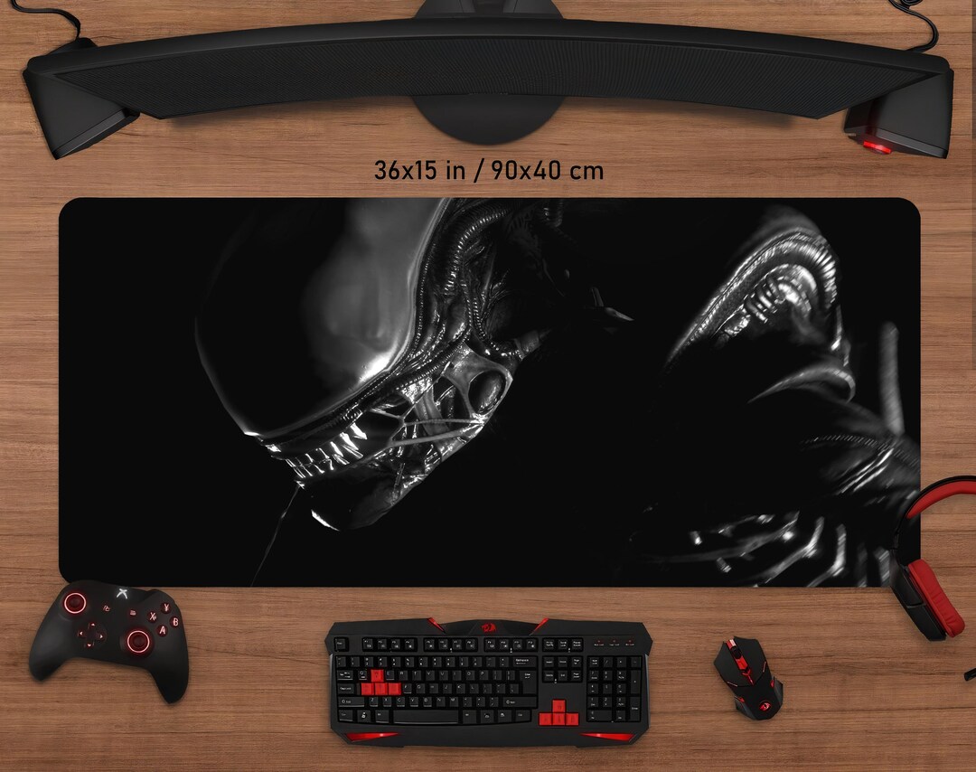 Alien Gaming Desk Mat: Personalized Neon Print, Stitched Edge - Etsy