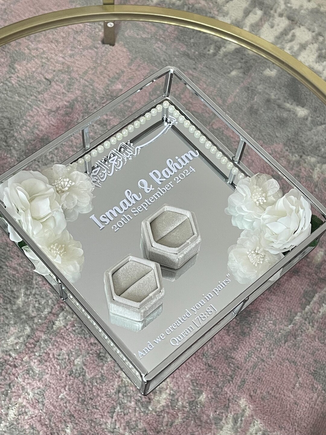 Custom Nikkah Wedding Ring Tray | Personalized Mirror Ring Display ...