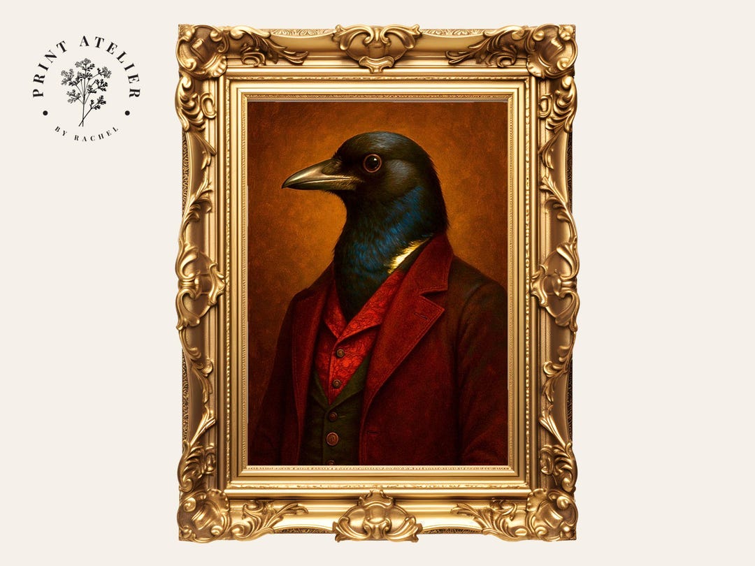 Victorian Magpie Portrait: Antique Bird Print, Dark Academia (digital ...