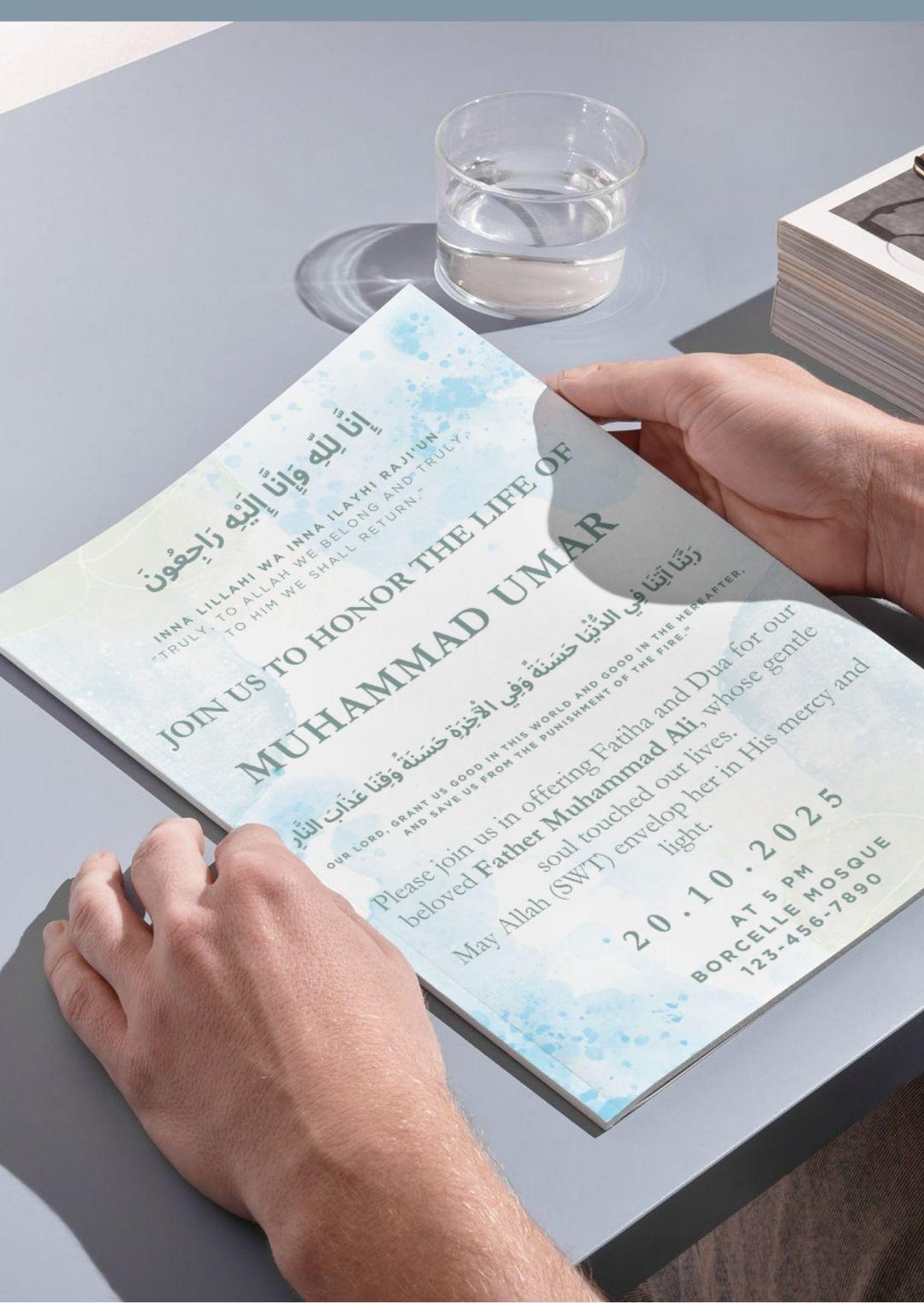 Editable Modern Islamic Funeral Card | Janazah Prayer Invitation ...