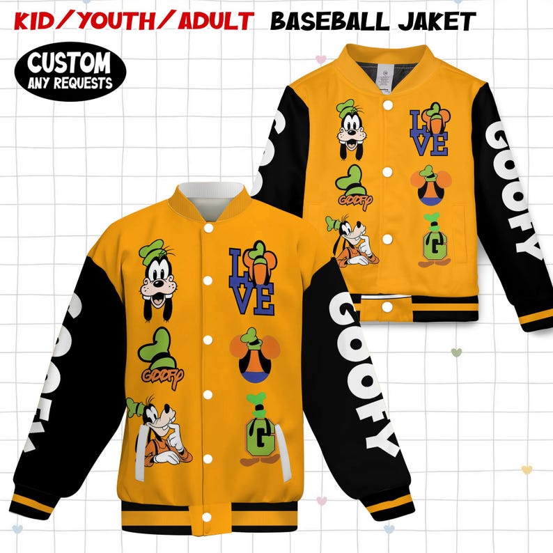 Goofy 1932 Classic Kids and Youth Baseball Jacket, Aldult Unisex ...