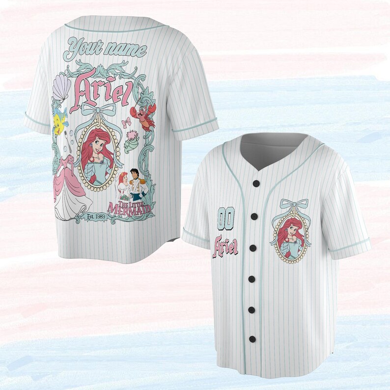 Custom Disney Ariel the Little Mermaid Princess Baseball Jersey ...