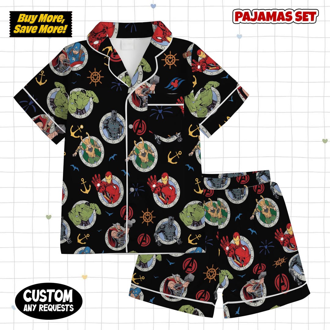 Marvel Day at Sea Iron Man Captain America Hulk Light Blue Pajamas ...