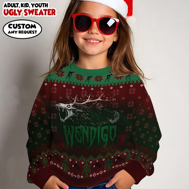 Wendigo Ugly Christmas Sweater, Creepy Forest Monster Ugly Xmas Sweater ...
