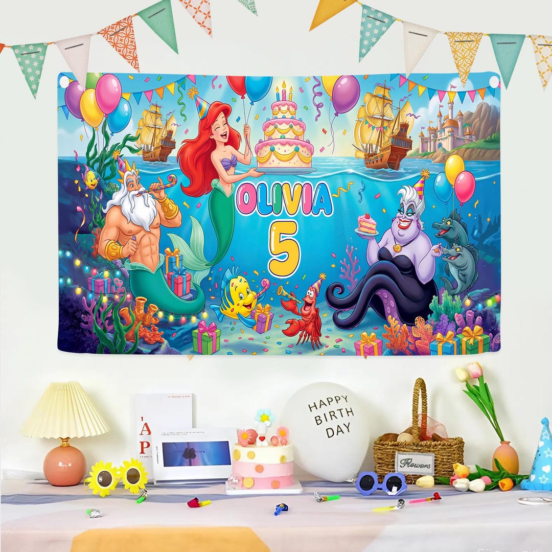 Custome Ariel Banner, Birthday Banner, Ariel Party Birthday, Ariel ...