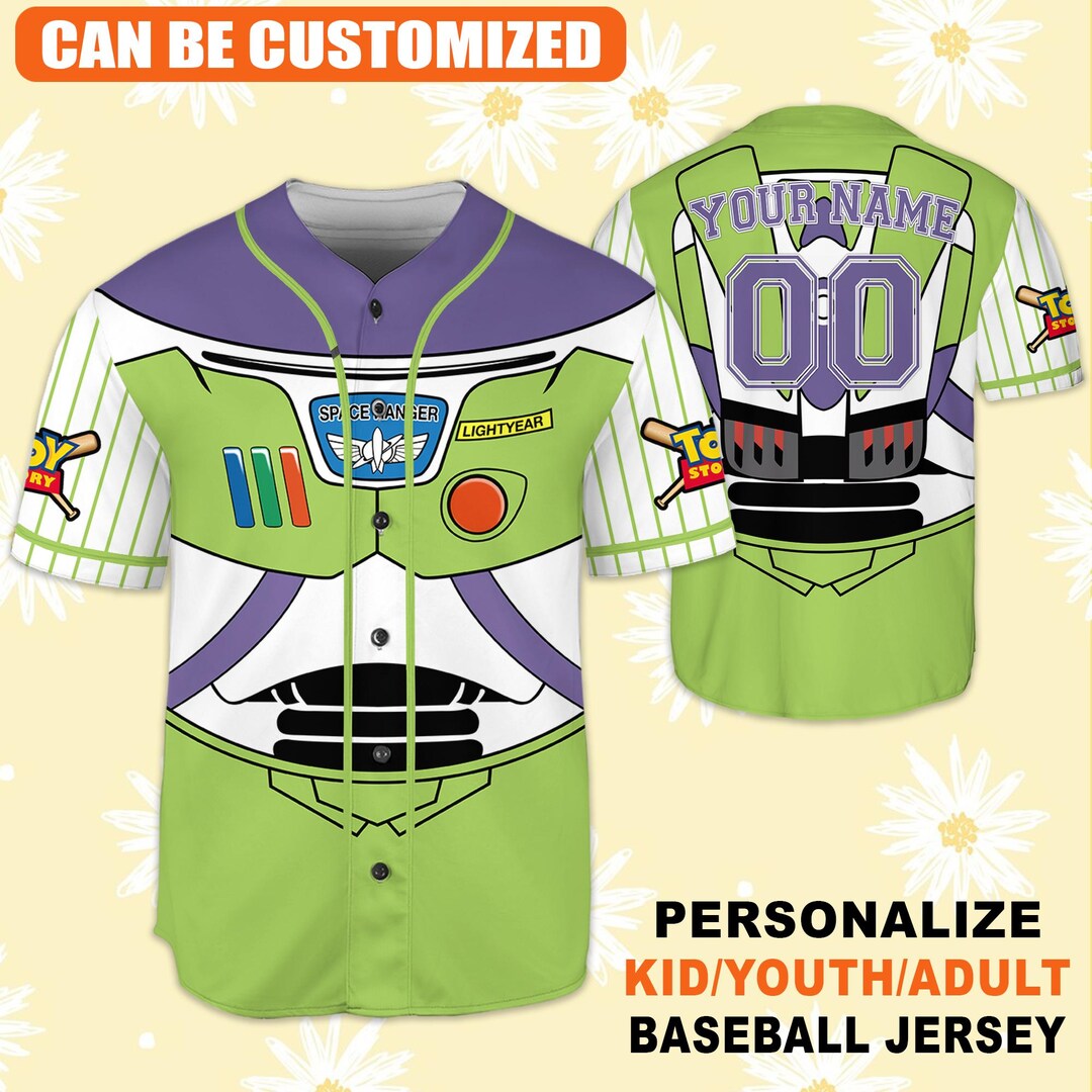 Custom Disney Toy Story Buzz Lightyear Green Baseball Jersey, Buzz ...