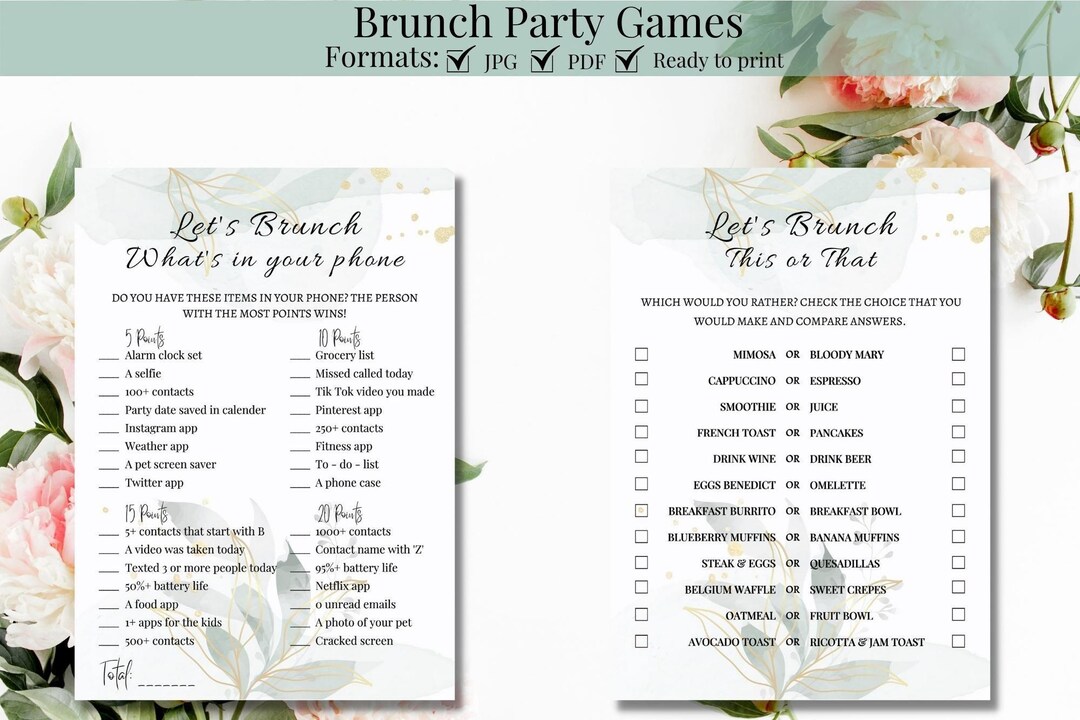 Fun Printable Brunch Party Games for Friends & Family - Easy ...