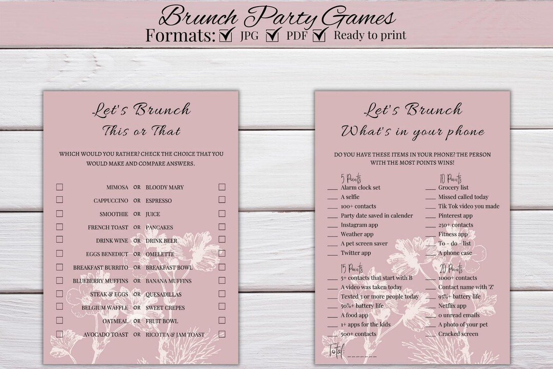 Printable Brunch Party Games: Instant Download Brunch-themed Party ...