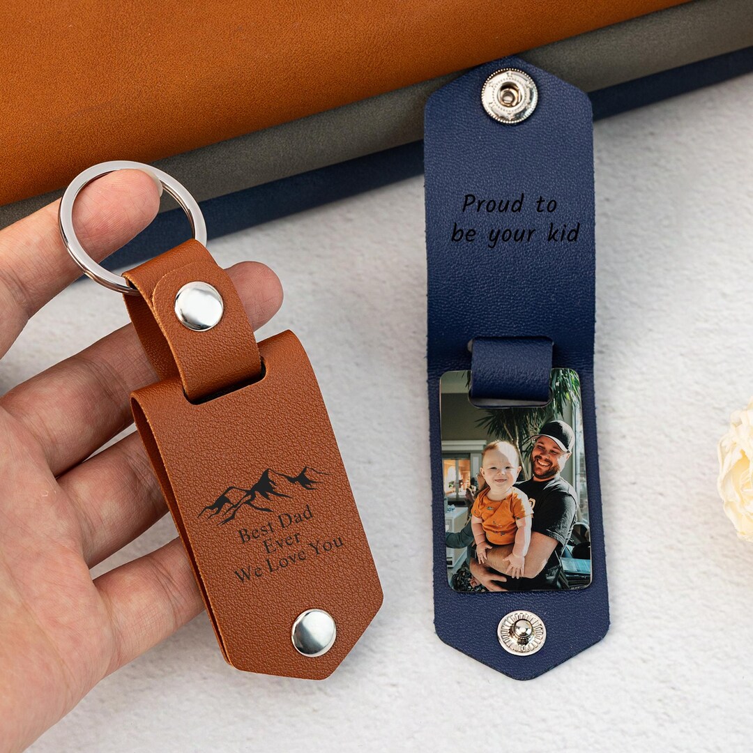 Personalized Mens Leather Keychain With Photo, Custom Photo Keychain ...