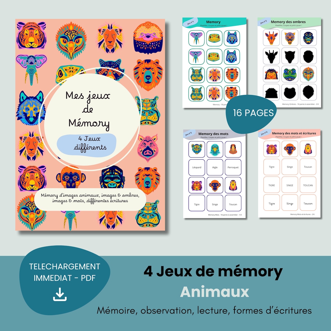 Printable Animal Memory Game – 4 Games in 1 – Montessori Learning ...
