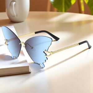 Cute Rimless Butterfly Sunglasses, Women's Funky Colourful Butterfly ...