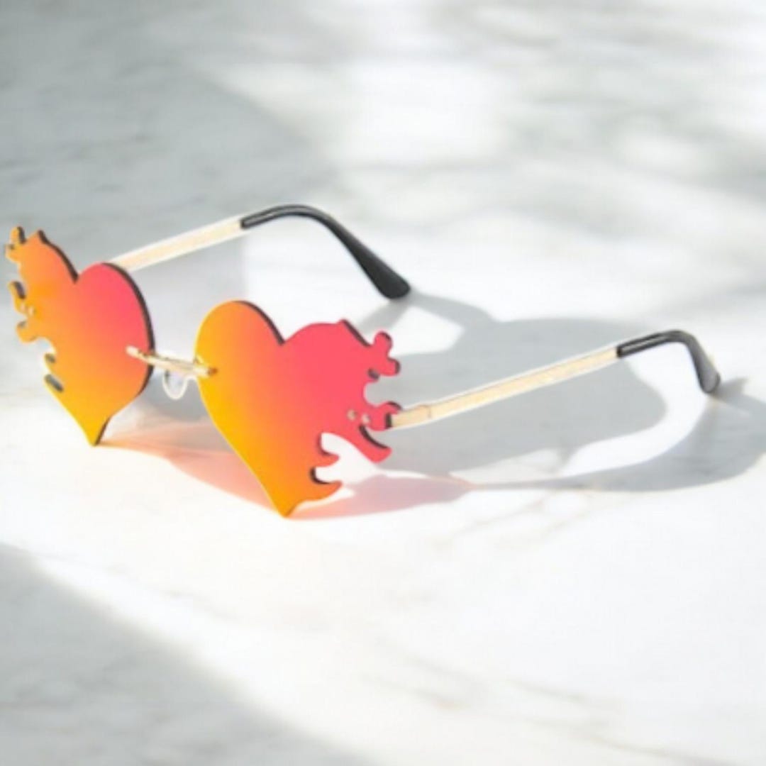 Smart Fire Shade Rimless Sunglasses for Women, Funky Flame Heart ...