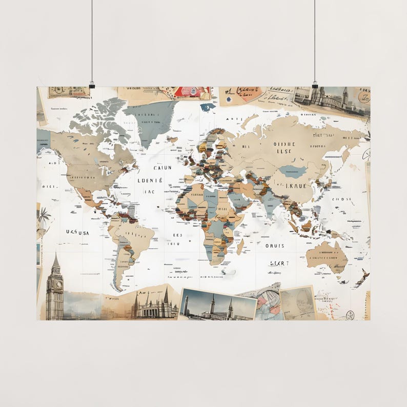 Vintage World Map Poster, Travel Wall Art, Home Decor, Exploration Gift ...
