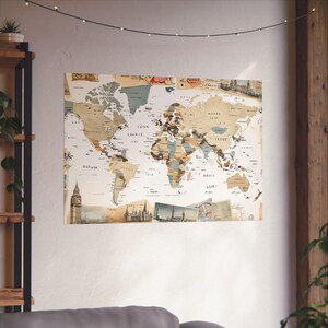 Vintage World Map Poster, Travel Wall Art, Home Decor, Exploration Gift ...