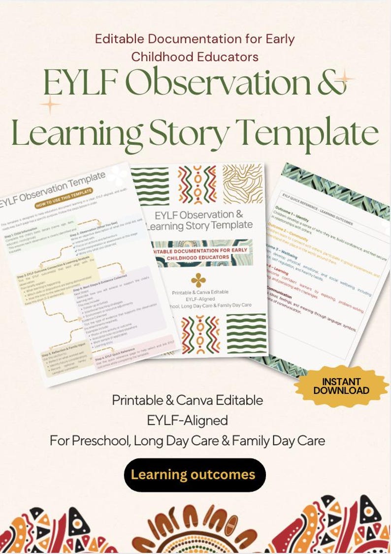 EYLF Observation & Learning Outcomes Template | Early Learning Outcomes ...
