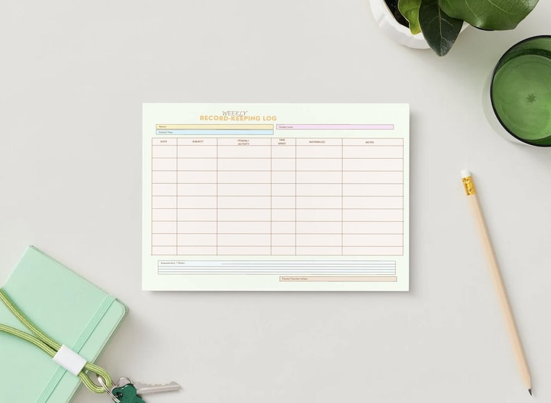 Homeschool Record Keeping Log Printable Daily and Weekly Lesson Planner ...