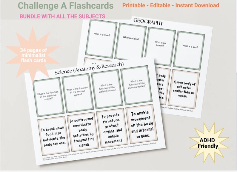 CC Challenge A Flashcards Printable PDF File & Editable on Canva ...