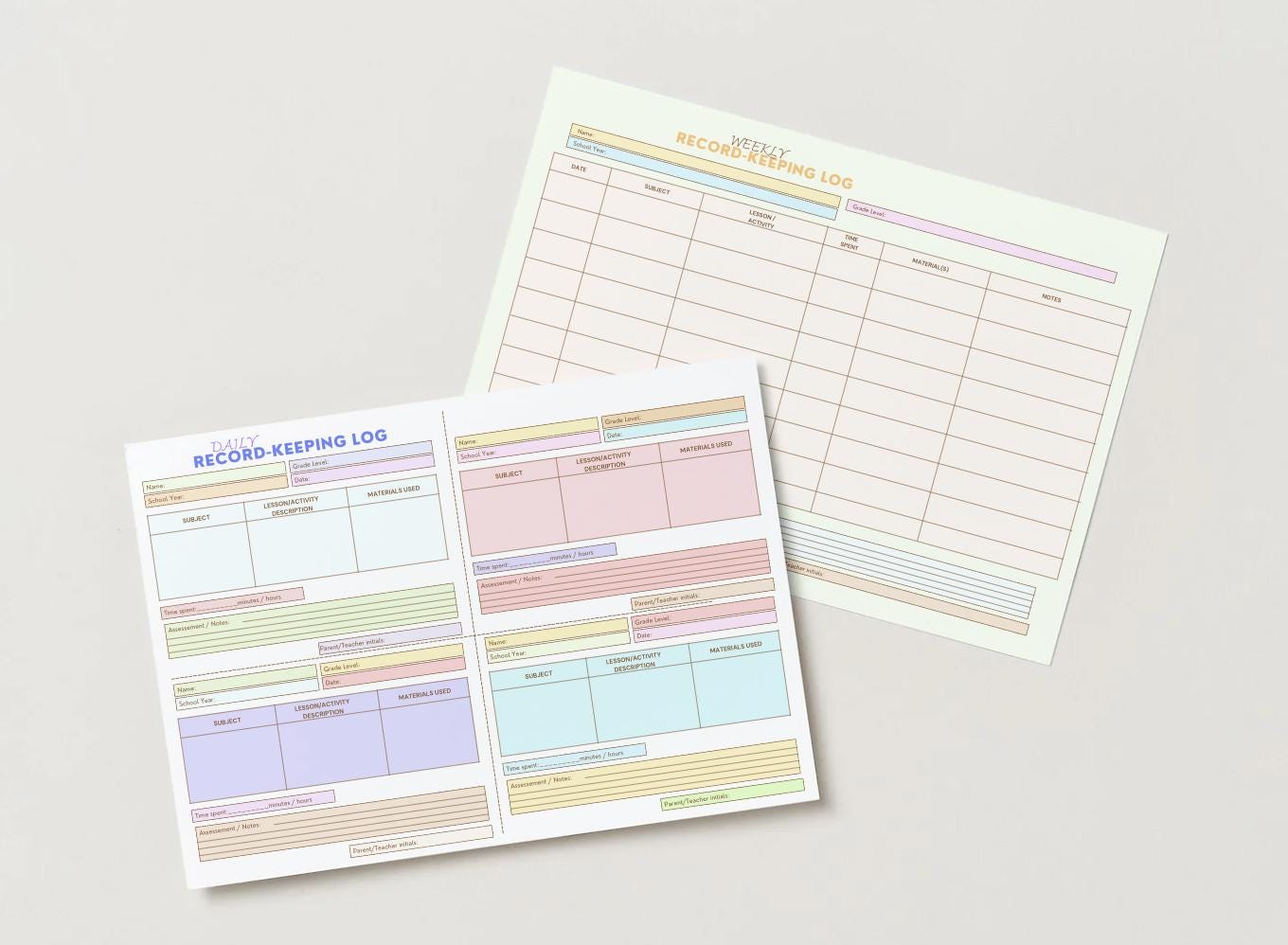 Homeschool Record Keeping Log Printable Daily and Weekly Lesson Planner ...