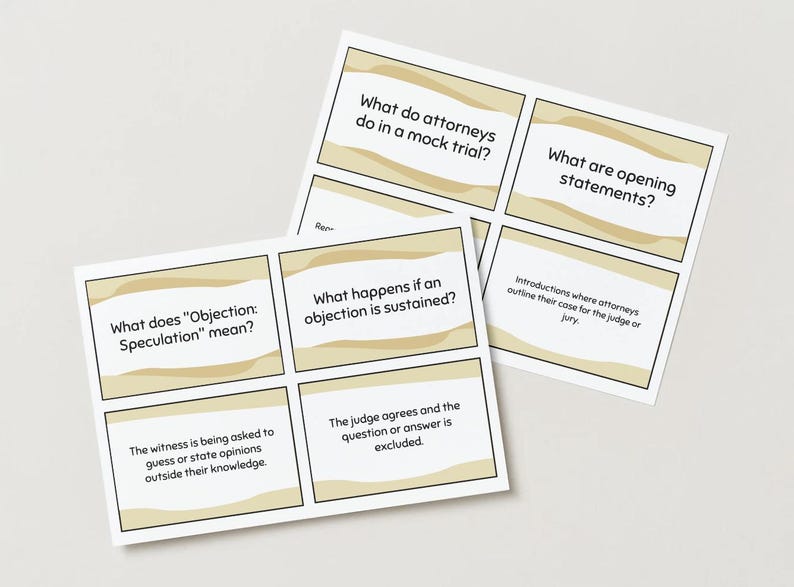 Mock Trial Flashcards Printable PDF Legal Vocabulary for Students ...