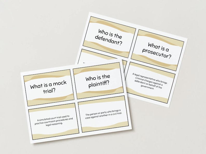 Mock Trial Flashcards Printable PDF Legal Vocabulary for Students ...