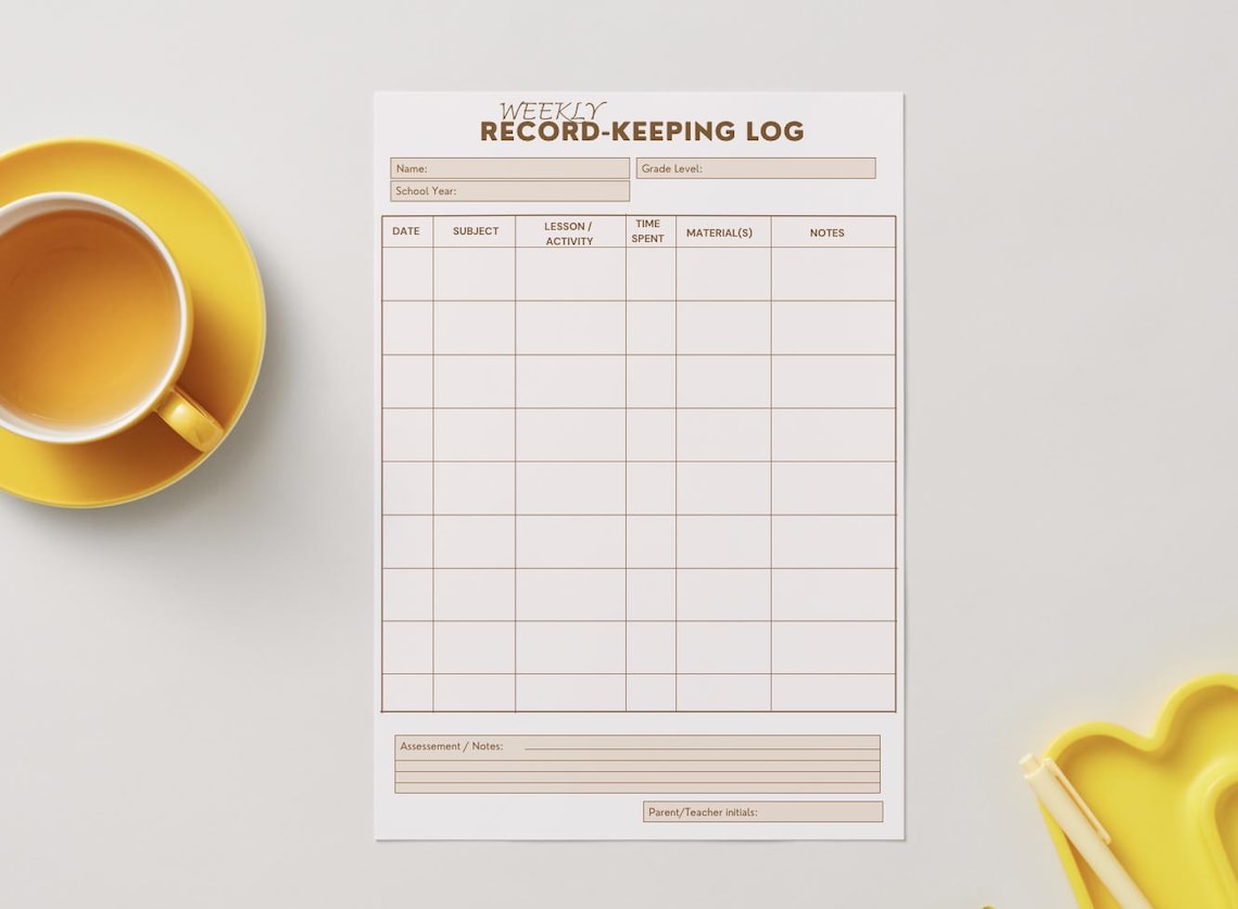 Homeschool Record Keeping Log Printable Daily and Weekly Lesson Planner ...