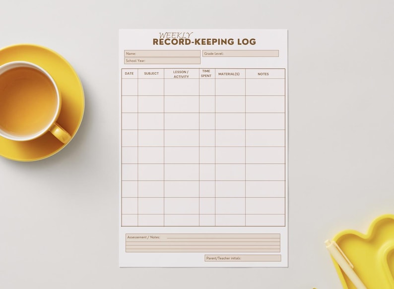 Homeschool Record Keeping Log Printable Daily and Weekly Lesson Planner ...