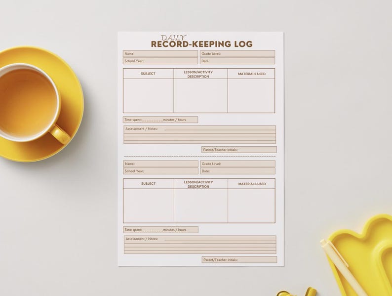 Homeschool Record Keeping Log Printable Daily and Weekly Lesson Planner ...
